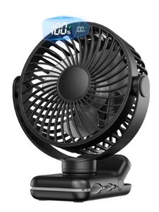 topk portable clip on fan, 5000mah small rechargeable fan, battery operated, 4 speeds, 720° rotation, ultra-quiet, personal cooling desk fan for bedroom/office/stroller/golf/library/travel/camping