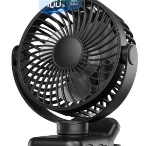 TOPK Portable Clip on Fan, 5000mAh Small Rechargeable Fan, Battery Operated, 4 Speeds, 720° Rotation, Ultra-Quiet, Personal Cooling Desk Fan for Bedroom/Office/Stroller/Golf/Library/Travel/Camping