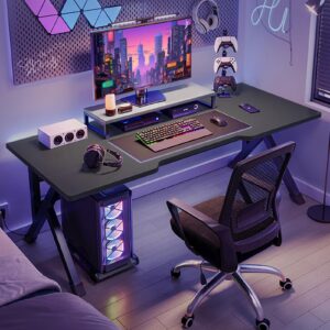 gaming desk computer desk for bedroom, 40 inch gamer workstation sturdy gaming table with k-shaped steel legs, writing desk with wide gaming desktop home office desk with threading holes 60x100cm