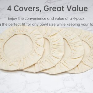 4 Pack sourdough bowl cover, Organic Reusable Cloth bowl cover for proofing, fits 5”-8.5” Diameter bowl and Jar mouth - Unbleached, Perfect for Fermentation Jars (4 Pack - Large)