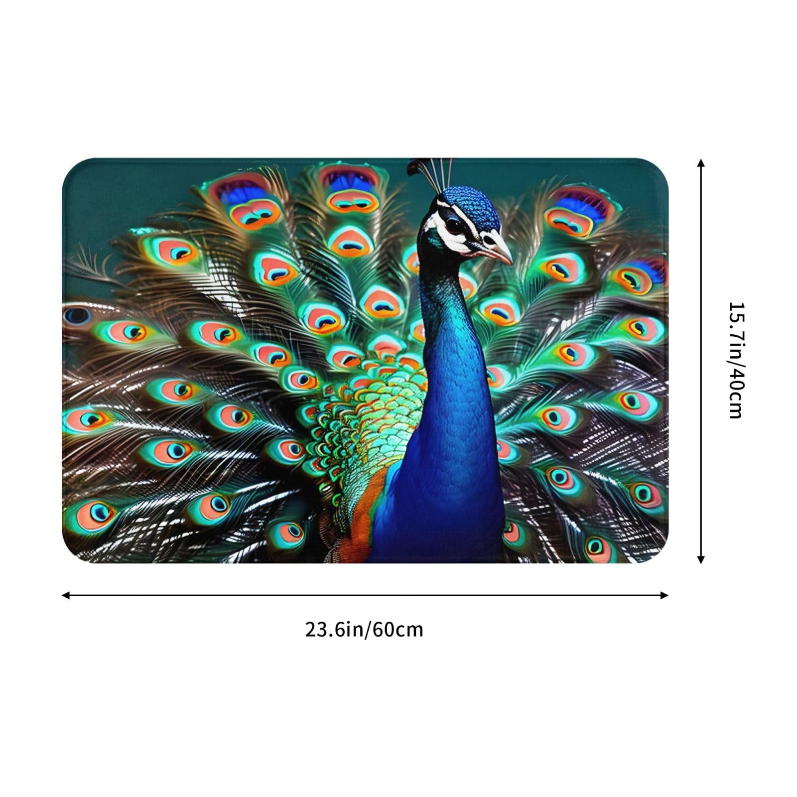 FRESQA Beautiful Peacock Print All-Season Indoor Outdoor Doormat,Multi-Functional and Stylish Home Decor