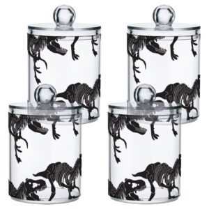 goodold dinosaur silhouette black qtip holder 4 pack - 10 oz clear plastic apothecary jar set for bathroom organization - versatile canister storage for cotton balls, swabs, rounds