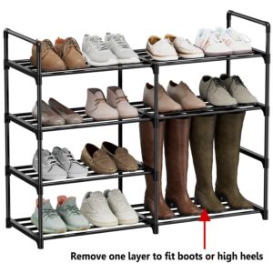 FIDUCIAL HOME 4 Tiers Metal Shoe Rack Organizer 16 Pairs Sturdy Shoe Stand for Closet Entryway, Stackable