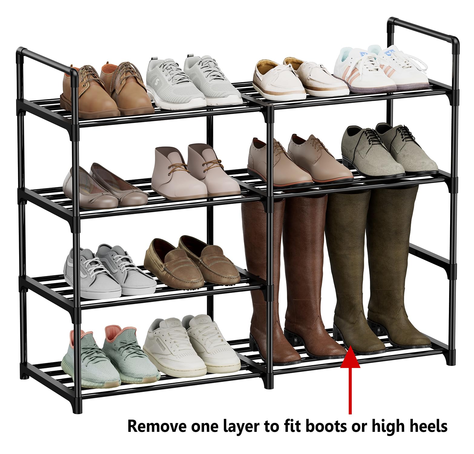 FIDUCIAL HOME 4 Tiers Metal Shoe Rack Organizer 16 Pairs Sturdy Shoe Stand for Closet Entryway, Stackable