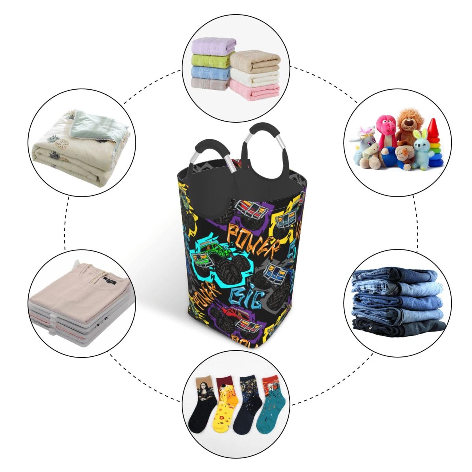 Bukoigo Monster Truck Car Laundry Basket Waterproof Durable Dirty Clothes Storage Baskets Laundry Hamper Washing Bag for Home Dorm 50L