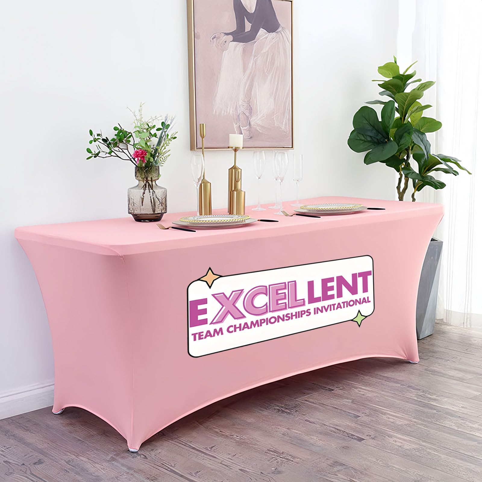 Generic Custom Table Cloth Cover with Business Logo Text, Personalized Stretch Spandex Table Cloth for Business Tradeshow Events, Customized Tablecloth for Wedding Birthday Anniversary Decoratio