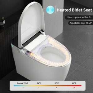 Klewo Luxury Smart Toilet with AUTO Open & Close, Smart Toilet with Bidet Built In, Off-seat AUTO Flush, Elongated One Piece Heated Toilet Seat with Bidet Warm Water, Tankless Toilet in 1.28GPF