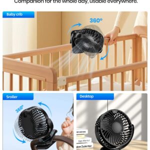 TOPK Portable Clip on Fan, 5000mAh Small Rechargeable Fan, Battery Operated, 4 Speeds, 720° Rotation, Ultra-Quiet, Personal Cooling Desk Fan for Bedroom/Office/Stroller/Golf/Library/Travel/Camping