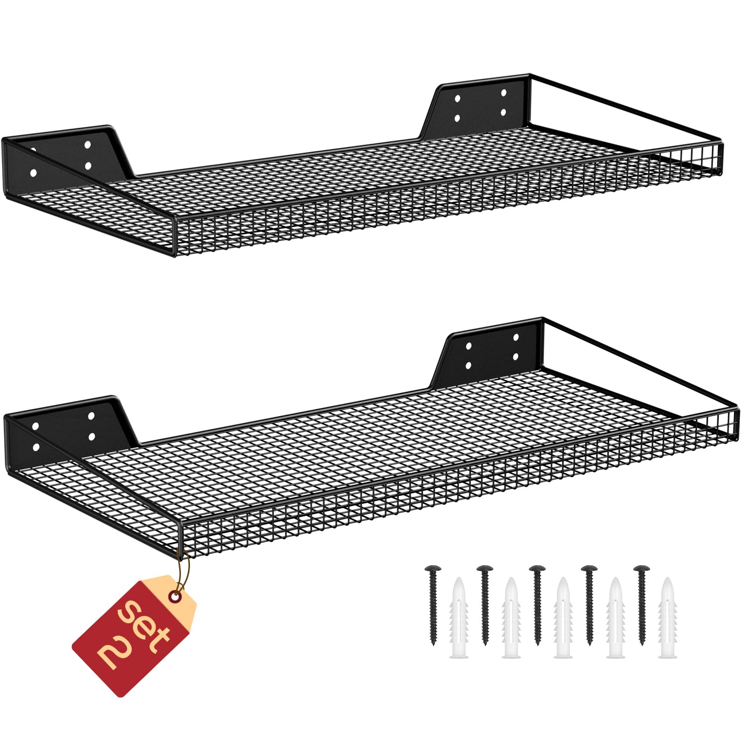 Garage Wall Shelf (2Pack-23.6"x12"x2.2") Steel Wall Shelf Storage Rack, Wall Mount Heavy Duty Metal Shelves Mesh Storage Rack for Garage, Office, Basement and Kitchen, Closet, Laundry Room (2pack)