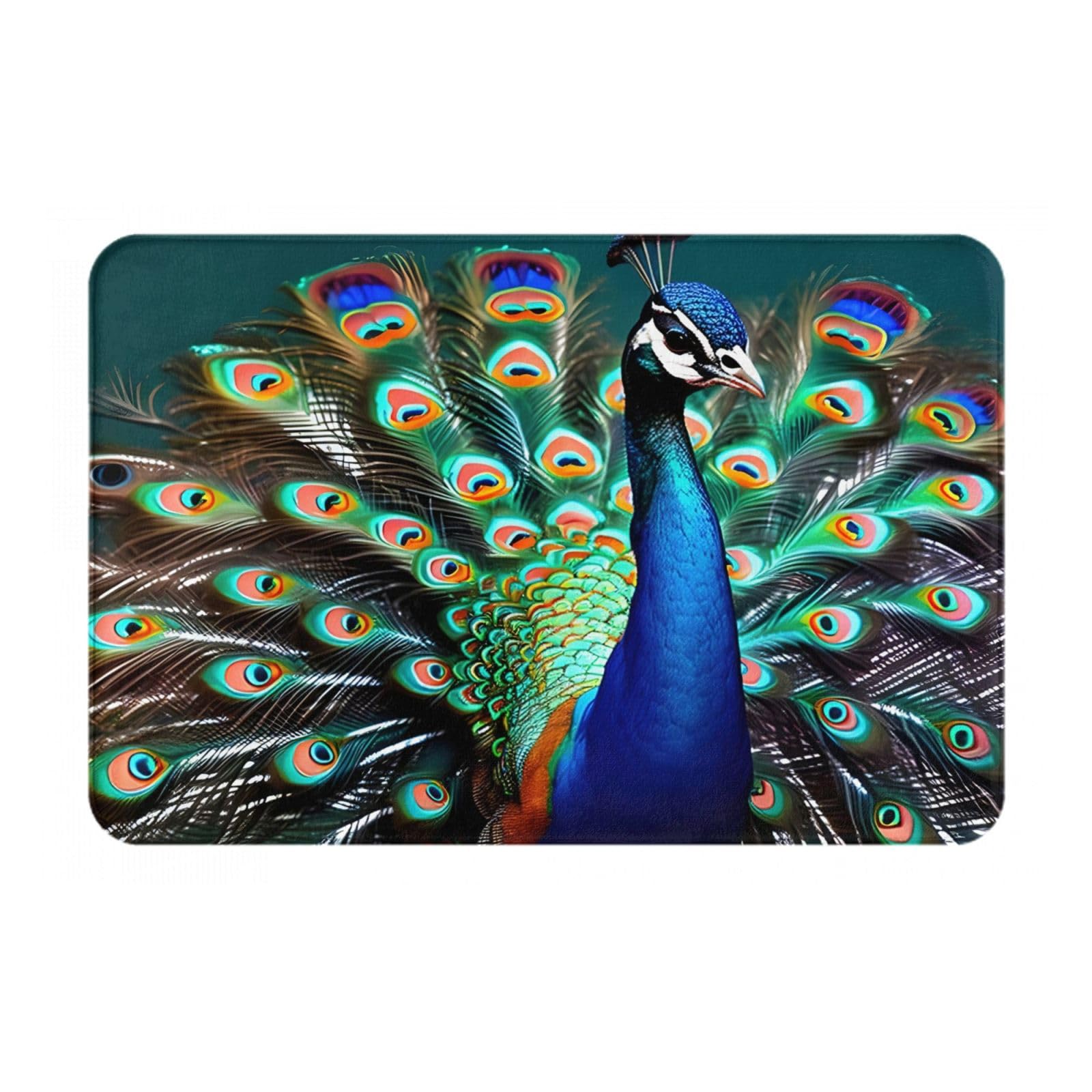 FRESQA Beautiful Peacock Print All-Season Indoor Outdoor Doormat,Multi-Functional and Stylish Home Decor