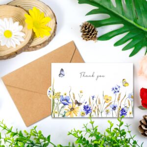 24 Pack Thank You Cards With Envelopes(4 Assorted),Wildflower Greeting Cards for Birthday Wedding Baby Shower Bridal Shower Small Business Party Supplies,Better Decorate Your Thank You Gifts