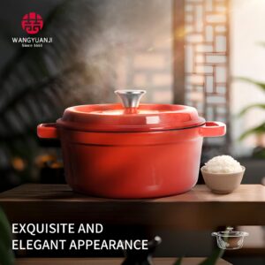 WANGYUANJI Enameled Dutch Oven Pot with Lid,3.2 Quarts Enamel Cast Iron Cookware Pot,Heavy-Duty Casserole with Dual Handle,Round Dutch Ovens for Braising and Bread Baking,Red