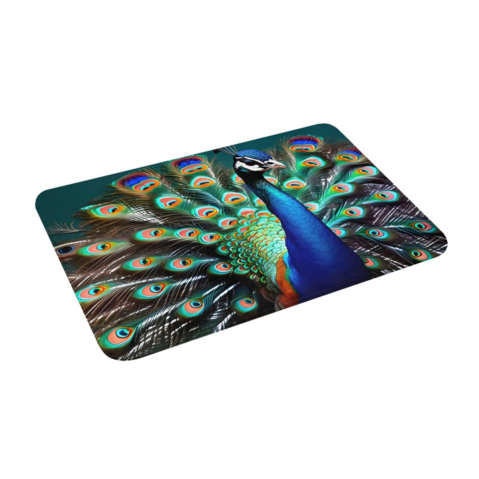 FRESQA Beautiful Peacock Print All-Season Indoor Outdoor Doormat,Multi-Functional and Stylish Home Decor