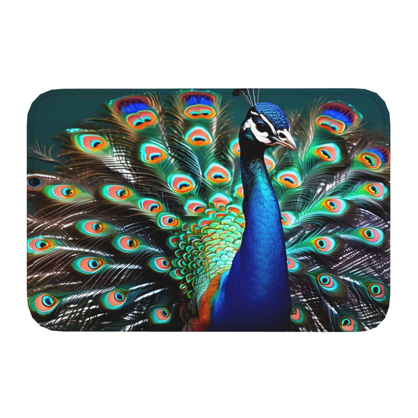 FRESQA Beautiful Peacock Print All-Season Indoor Outdoor Doormat,Multi-Functional and Stylish Home Decor