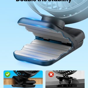 TOPK Portable Clip on Fan, 5000mAh Small Rechargeable Fan, Battery Operated, 4 Speeds, 720° Rotation, Ultra-Quiet, Personal Cooling Desk Fan for Bedroom/Office/Stroller/Golf/Library/Travel/Camping