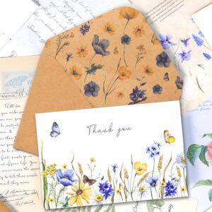 24 Pack Thank You Cards With Envelopes(4 Assorted),Wildflower Greeting Cards for Birthday Wedding Baby Shower Bridal Shower Small Business Party Supplies,Better Decorate Your Thank You Gifts