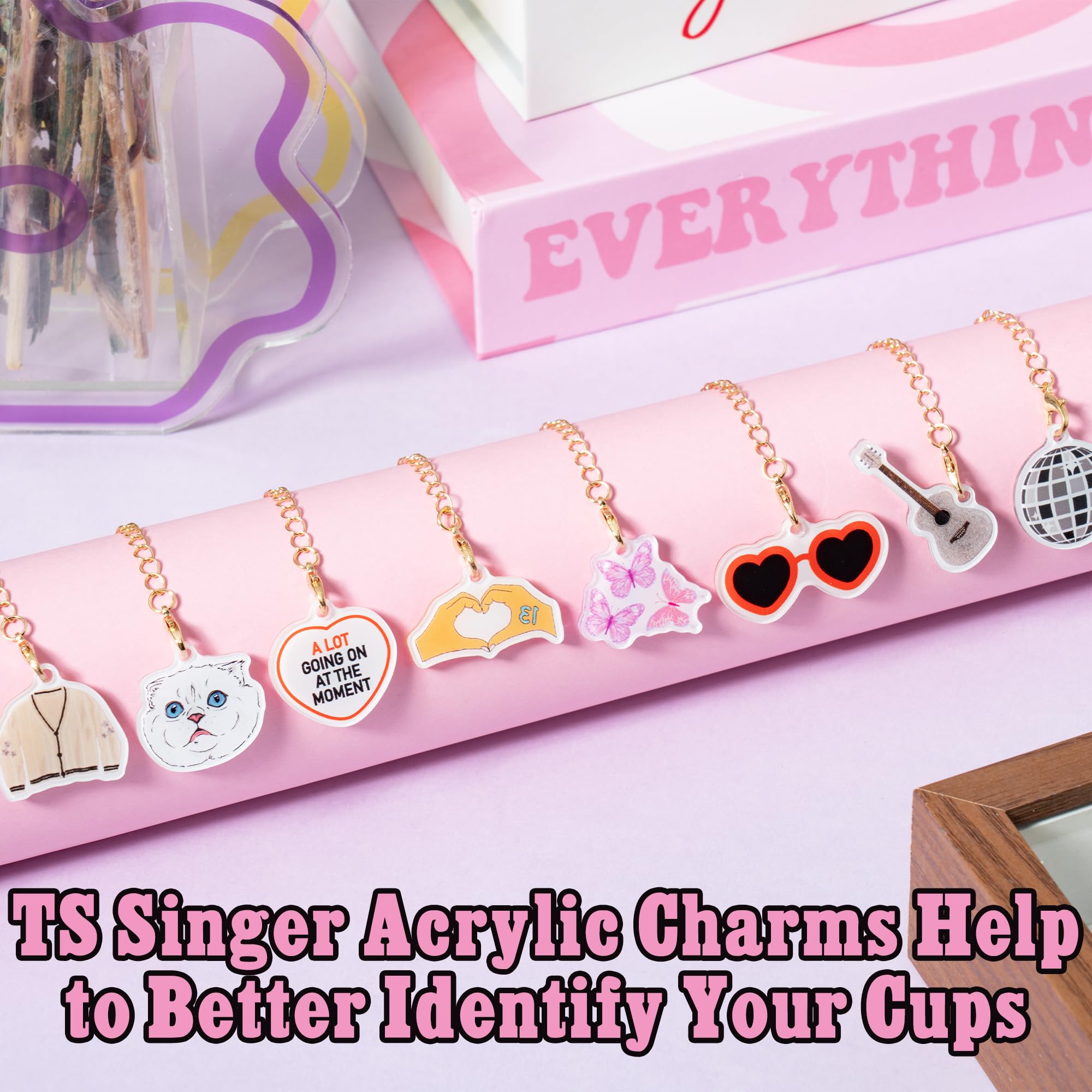 BOpusail 16Pcs TS Singer Acrylic Charm Accessories for Stanley Cups 20 30 40 oz Guitar Butterfly Heart Sunglasses Cat Shape Identification Charms Water Bottle Handle Charm for Simple Modern Tumbler