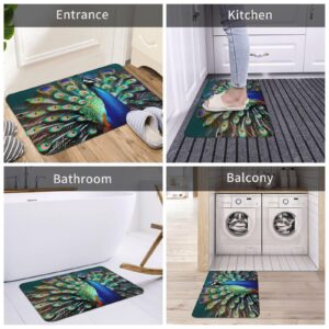 FRESQA Beautiful Peacock Print All-Season Indoor Outdoor Doormat,Multi-Functional and Stylish Home Decor