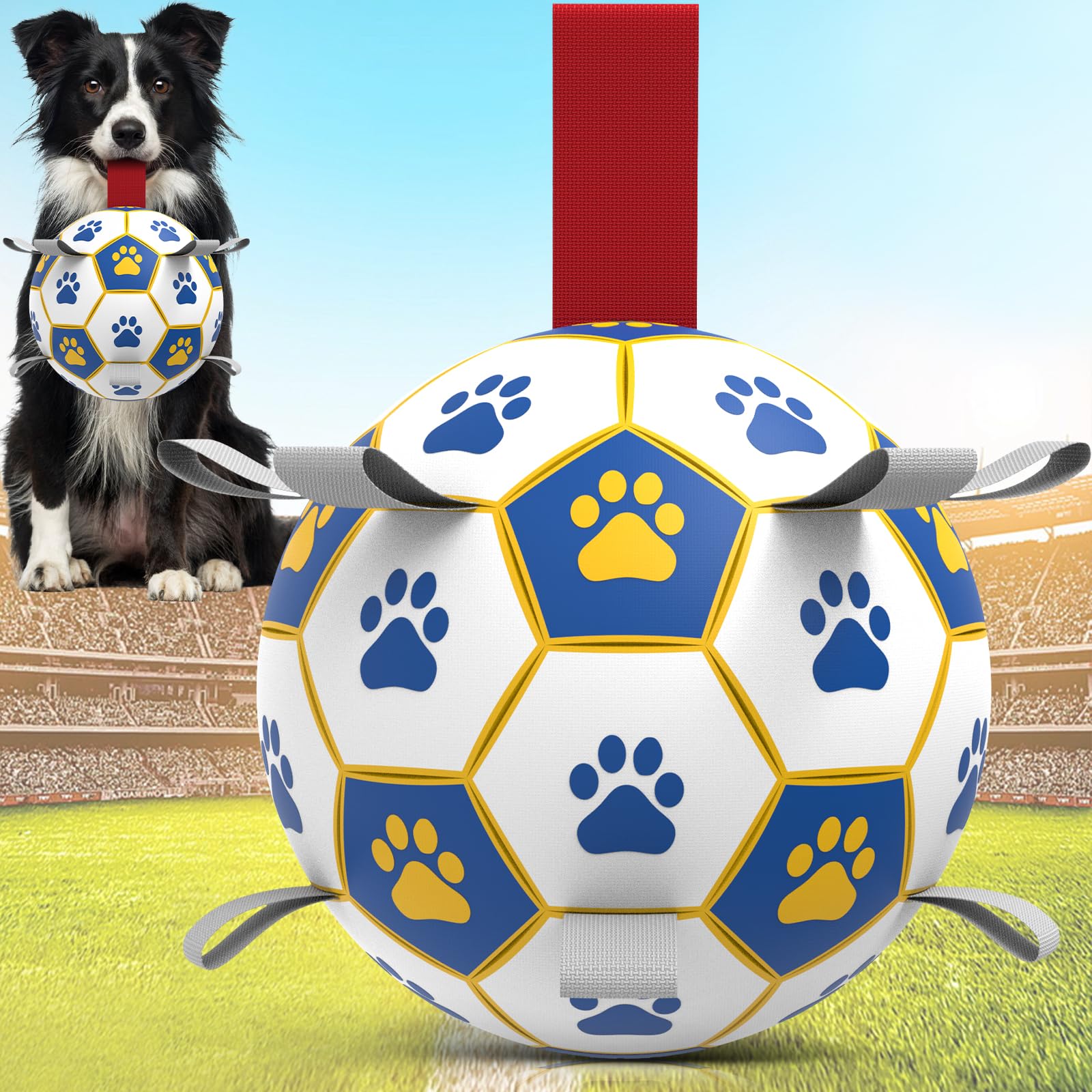 QDAN Dog Toys Soccer Ball with Straps - Durable Dog Balls for Small Medium Dogs, Outdoor Dog Toys, Summer Dog Water Toy, Herding Ball, Puppy Dog Birthday Gifts White (6 Inch)