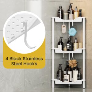 Vetacsion Corner Shower Caddy, 3 Tier Standing Rustproof Shower Organizer, Plastic Metal Splicing Floor Shower Shelves for Bathroom Storage, White