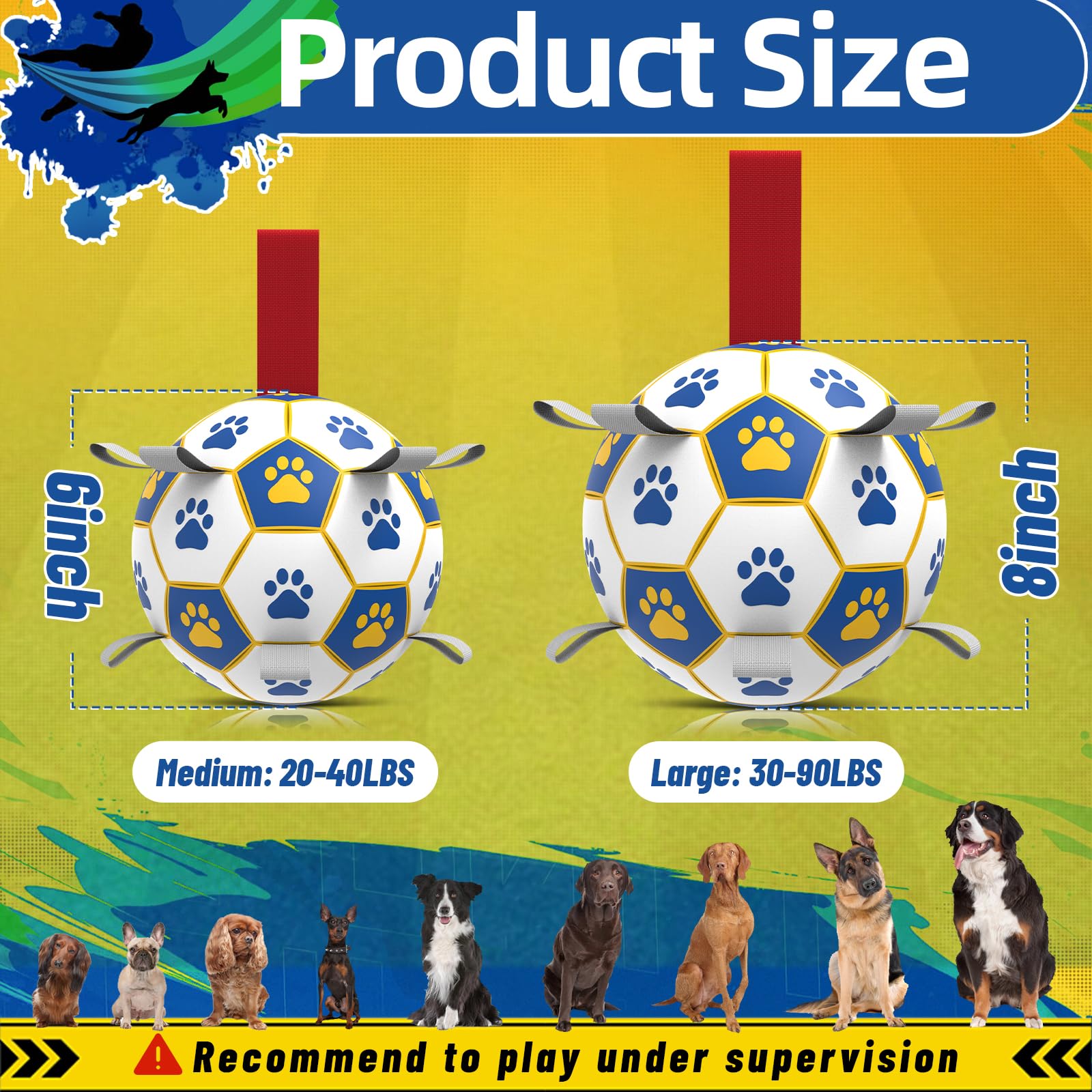 QDAN Dog Toys Soccer Ball with Straps - Durable Dog Balls for Small Medium Dogs, Outdoor Dog Toys, Summer Dog Water Toy, Herding Ball, Puppy Dog Birthday Gifts White (6 Inch)