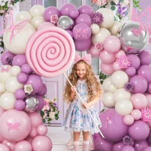 Pink and Purple Balloon Garland Arch Kit, Dusty Pink Lavender Purple Latex Balloons with Silver Foil Balloons for Bridal Baby Shower Wedding Butterfly Birthday Party Decoration