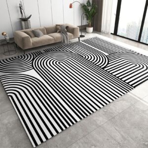 fashion mid-century geometric art non slip rugs, simple black and white lines arch printed area rug, low pile foldable bedroom mat for high traffic area living room hallway apartmen,5.3x6.6ft