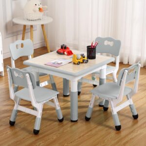 pullafun kids table and chairs set, graffiti desktop plastic children art table with seat, height adjustable toddler table and chair set for kids ages 3-10