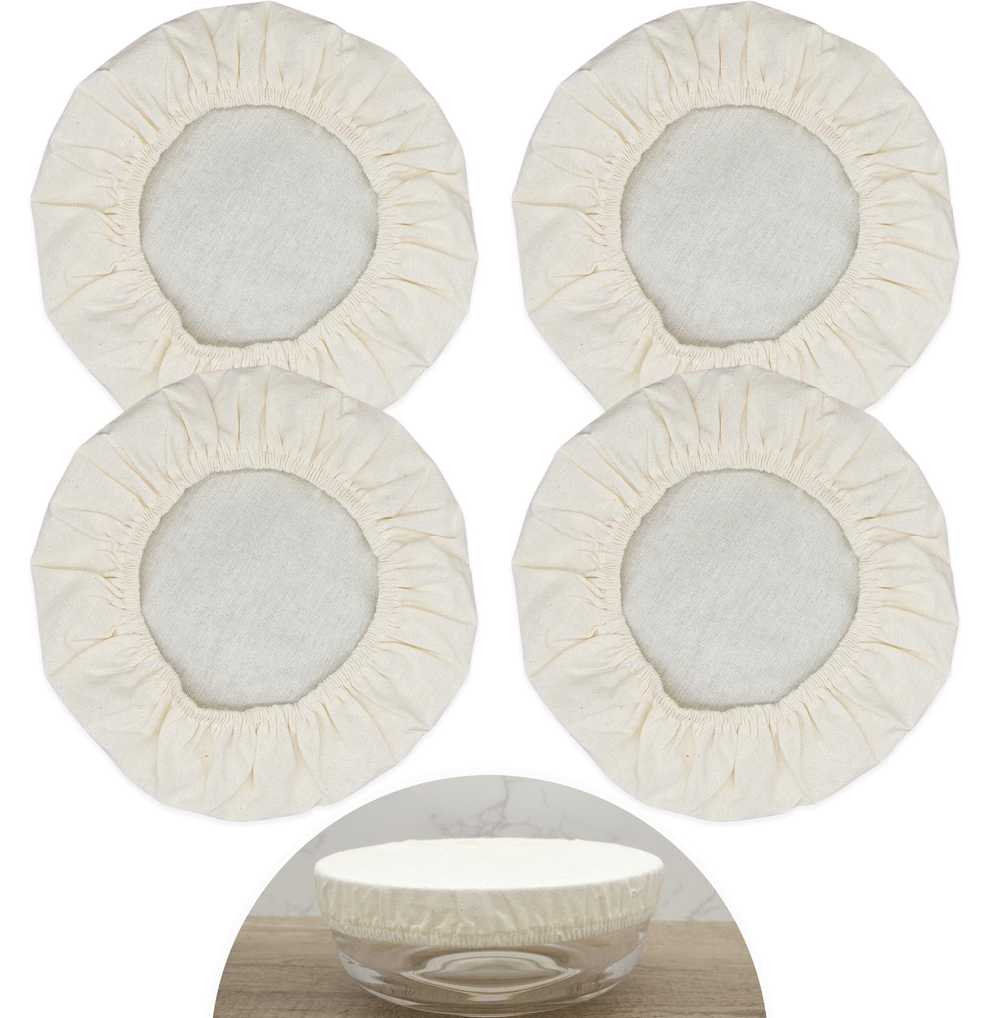 4 Pack sourdough bowl cover, Organic Reusable Cloth bowl cover for proofing, fits 5”-8.5” Diameter bowl and Jar mouth - Unbleached, Perfect for Fermentation Jars (4 Pack - Large)