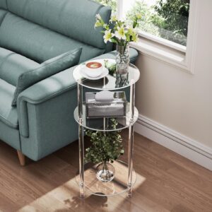 Bkemiy Clear Round Acrylic Side Table for Small Spaces, 11.81" L x 11.81" W x 24.6" H, 3 Tier Small Modern Drink End Table Nightstand, Minimalist Bedside Table for Living Room, Bedroom, Bathroom