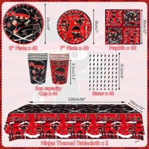 Ninja Birthday Party Decoration - Ninja Warrior Party Supplies Include Plates, Tablecloth, Napkins, Tableware, Karate Party Ninja Master Party Supplies for Boys Girls Baby Shower, Serves 40