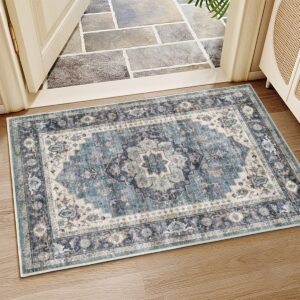 konyxalu washable rugs 2x3 - oriental entryway rugs non slip small area rug aesthetic distressed door mat boho bathroom low-pile floor carpet for indoor front entrance kitchen bedroom