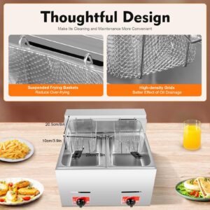 Commercial LPG Gas Deep Fryer,12L Countertop Stainless Steel Fryer Metal Tube Double Deep Fryer with 2 Frying Baskets and 2 Lids,for Cafeteria French Fries, Chicken, and More