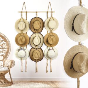 hydermus cowboy hat organizer rack for wall 15 clips 31x65in cowboy hat holder boho wall decor hanger decorative wall display for storage and organization at closet bedroom brown