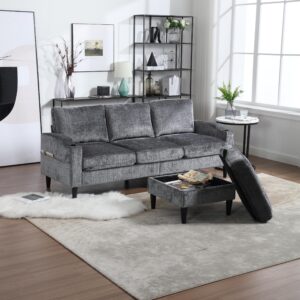 77'' Convertible Sectional Sofa Couch, L Shaped Couch 3 Seat Sofa Sectional with Reversible Storage Ottoman Bench & Cup Holder, Couches for Living Room, Apartment, Office, Small Space, Grey