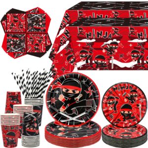 ninja birthday party decoration - ninja warrior party supplies include plates, tablecloth, napkins, tableware, karate party ninja master party supplies for boys girls baby shower, serves 40