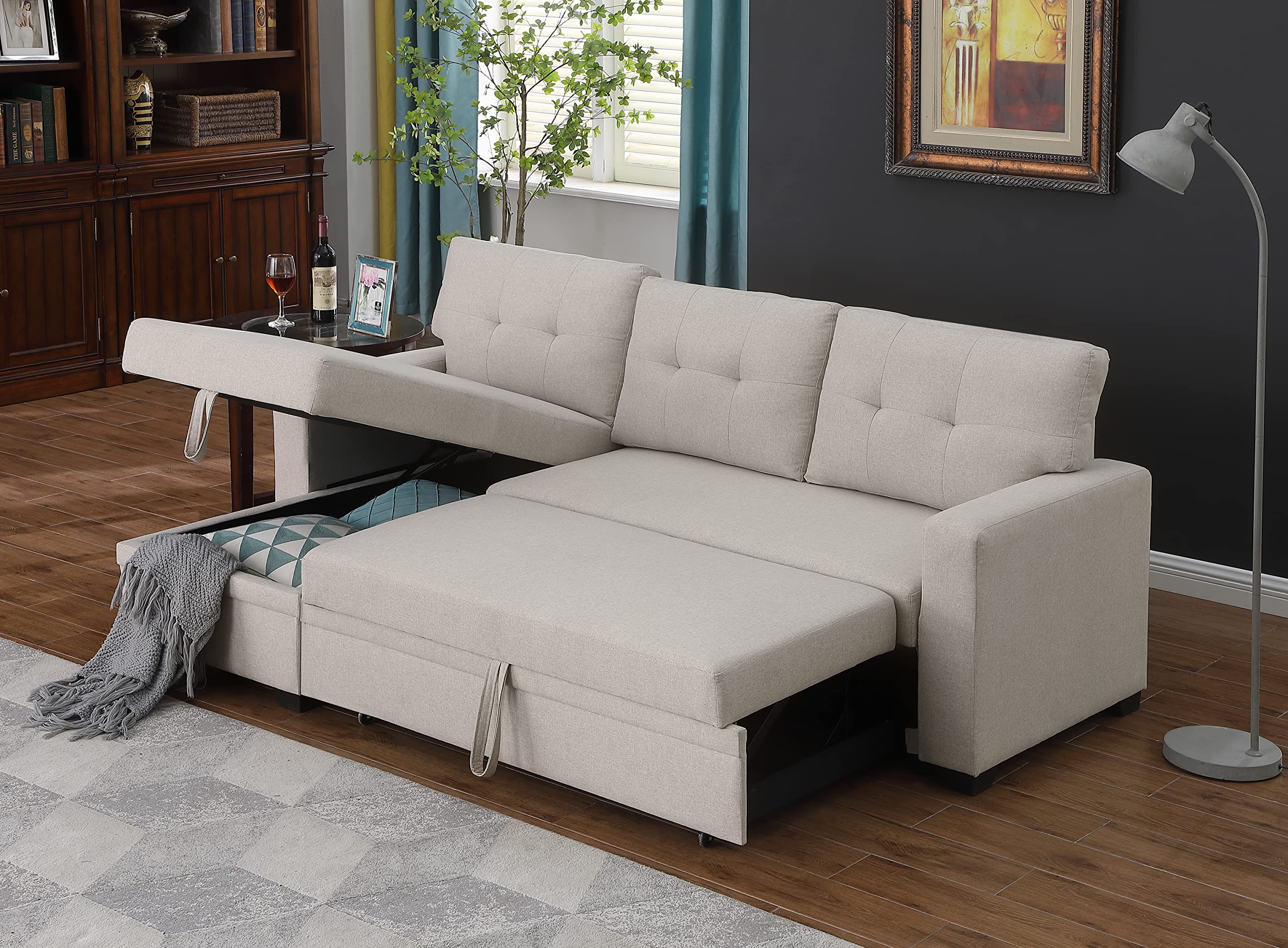 Devion Furniture Alexis Sofabed, 83" W x 53" D x 35H, Beige