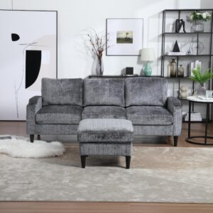 77'' Convertible Sectional Sofa Couch, L Shaped Couch 3 Seat Sofa Sectional with Reversible Storage Ottoman Bench & Cup Holder, Couches for Living Room, Apartment, Office, Small Space, Grey