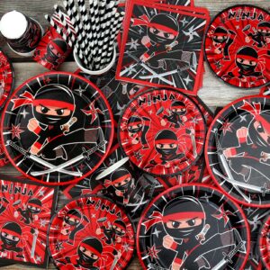 Ninja Birthday Party Decoration - Ninja Warrior Party Supplies Include Plates, Tablecloth, Napkins, Tableware, Karate Party Ninja Master Party Supplies for Boys Girls Baby Shower, Serves 40