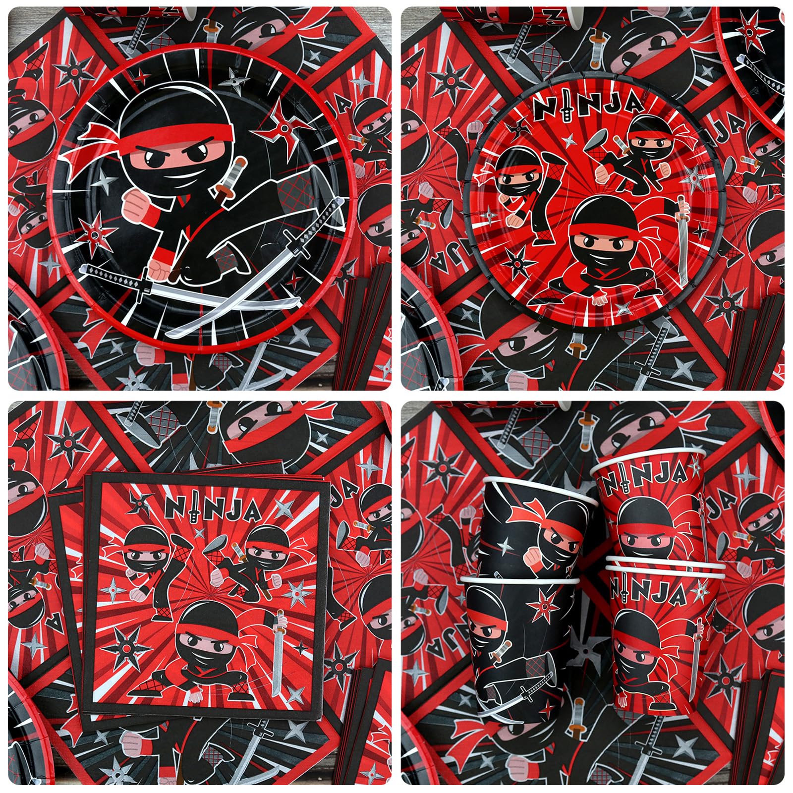 Ninja Birthday Party Decoration - Ninja Warrior Party Supplies Include Plates, Tablecloth, Napkins, Tableware, Karate Party Ninja Master Party Supplies for Boys Girls Baby Shower, Serves 40