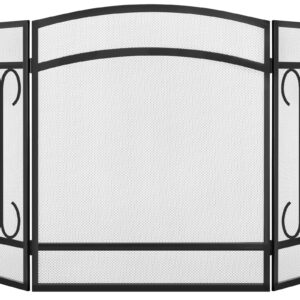 Gtongoko 3 Panel Fireplace Screen 48" W x 29" H Modern Wrought Iron Decorative Large Fire Spark Guard Grate Heavy Duty for Living Room Home Outdoor Decor - Black