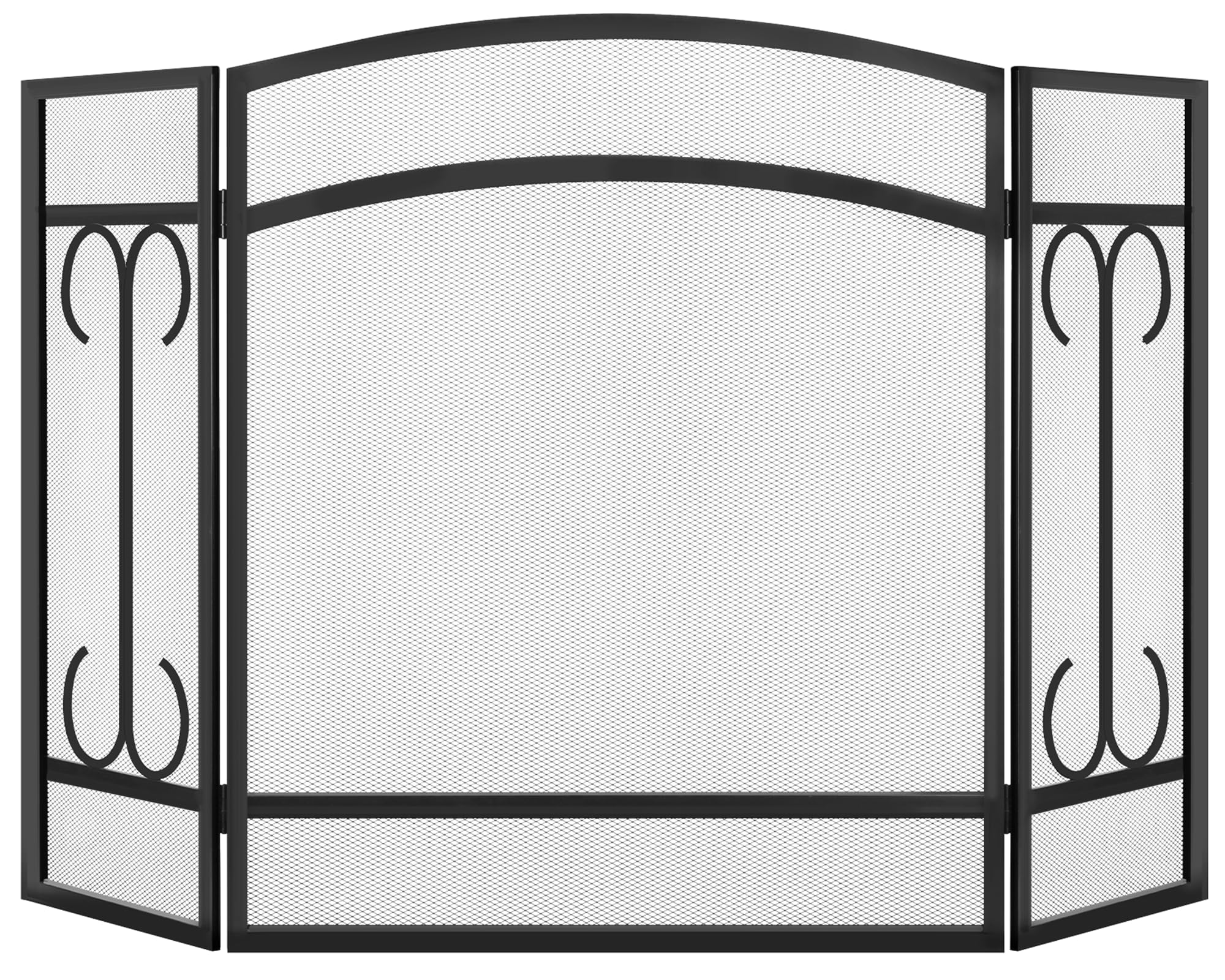 Gtongoko 3 Panel Fireplace Screen 48" W x 29" H Modern Wrought Iron Decorative Large Fire Spark Guard Grate Heavy Duty for Living Room Home Outdoor Decor - Black