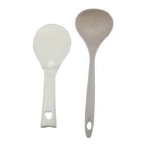 meuey lyot 1 standing rice spoon and 1 soup spoon non-stick rice spoon rice paddle spoon rice spatula household kitchen tool, white -2pcs