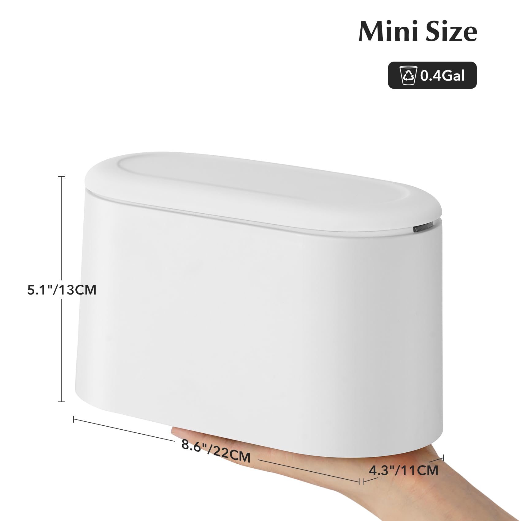 ZHOUWHJJ Mini Plastic Trash Can with Lid,Small Desk Countertop Mini Garbage Cans,Tiny Waste Basket,White,Free 3 roll Bags