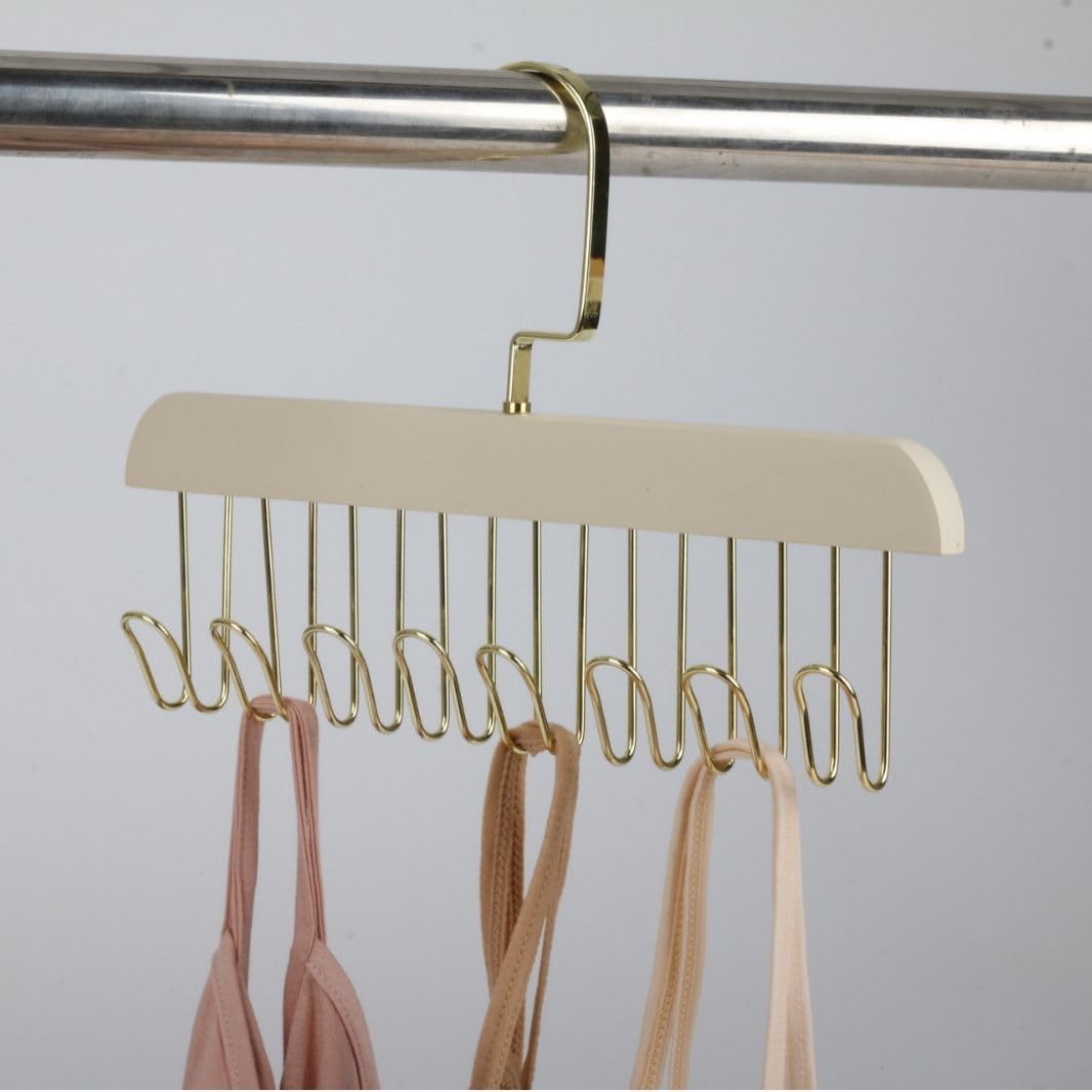 Belt Hanger for Closet,Tank Top Hanger w/8 Hooks Capacity,2 Pack Wood Space Saving Hanger, Sturdy and Durable Scarf Organizer and Storage for Tops, Bras, Camisoles, Scarfs or Tie (White)