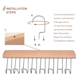 Belt Hanger for Closet,Tank Top Hanger w/8 Hooks Capacity,2 Pack Wood Space Saving Hanger, Sturdy and Durable Scarf Organizer and Storage for Tops, Bras, Camisoles, Scarfs or Tie (White)