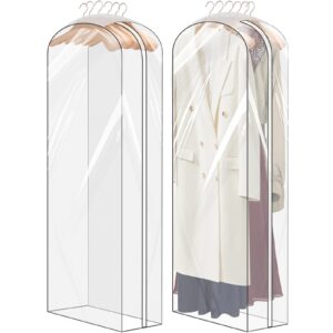 peyorom 10" gusseted dress garment bags for hanging clothes, 60" all clear long garment bags for gowns, long dress bag for closet storage, foldable dress cover, 2 pack