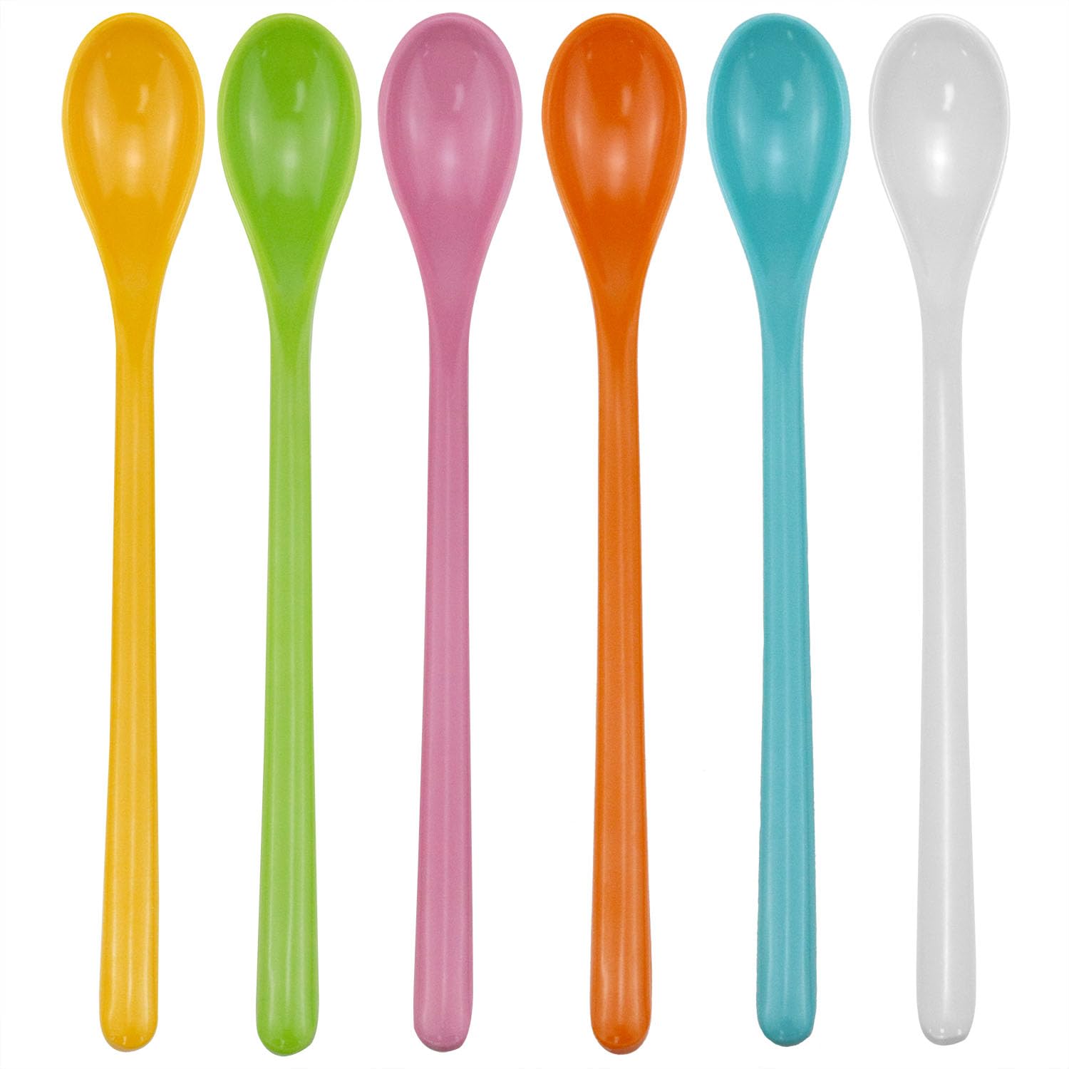 zutisay Long Handle Mixing Spoon Plastic coffee spoon iced tea spoons long spoon Suitable for iced coffee lemonade sundae (white light green pink yellow orange lake blue) -6pcs