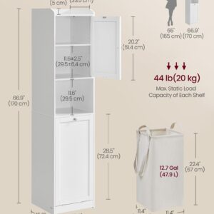 VASAGLE Tall Bathroom Cabinet with Laundry Basket, Removable Laundry Basket with Handles, Compartment with Door, Linen Tower, 15.8 x 15.8 x 66.9 Inches, Cloud White UBBC761W01