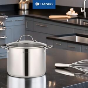 Daniks Professional Stainless Steel Stockpot with Lid 8 Qt | Large Stock Pot for Soup, Stew, Pasta, Vegetables | Induction Deep Cooking Pot